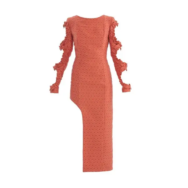 PSYCHEDELIC OVERDOSE Ruffled Long Sleeve Dress With Thigh-high Slit