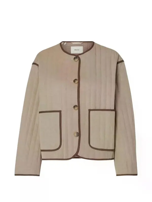 SELECTED Quilted Contrast-trim Cardigan - Neutrals