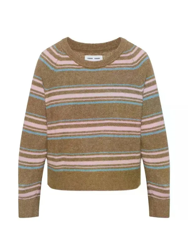 SAMSOE SAMSOE Striped Raglan-sleeve Sweater - Brown
