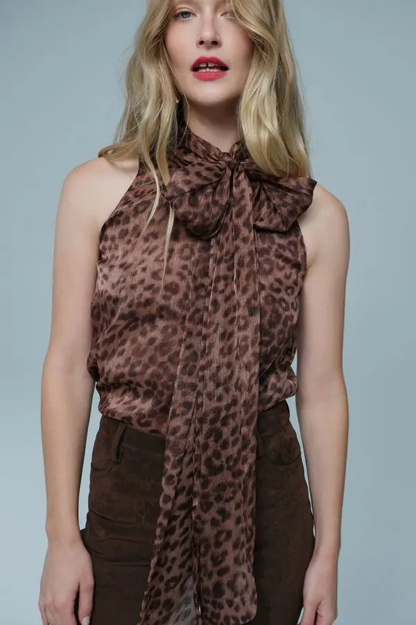Bardot Arlette Neck Tie Printed Top
