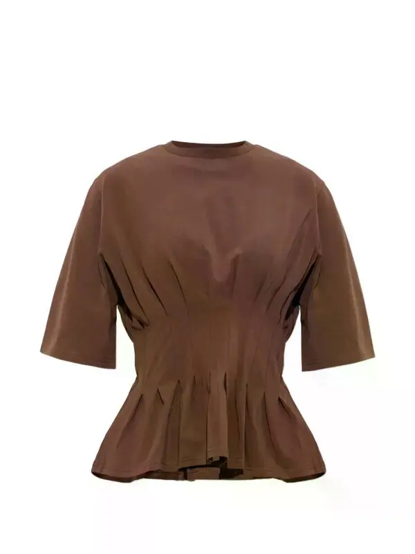 GESTUZ Inez Pleated Peplum T-shirt - Brown