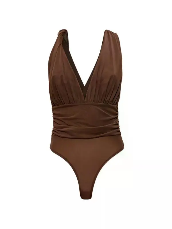 GESTUZ Ruched Halterneck Bodysuit - Brown