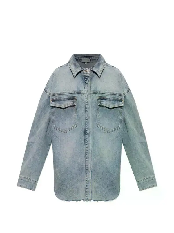 GESTUZ Faded Frayed Hem Shirt - Blue