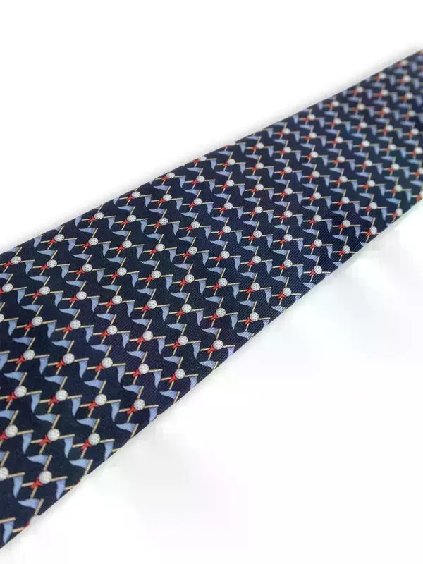 FERRAGAMO Silk Golf Print Neck Tie - Blue