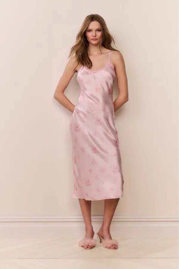 LoveShackFancy Perfect Pixie Floral Print Silk-blend Slip Dress - Bubble Pink