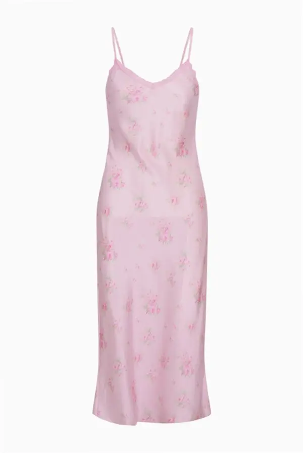 LoveShackFancy Perfect Pixie Floral Print Silk-blend Slip Dress - Bubble Pink