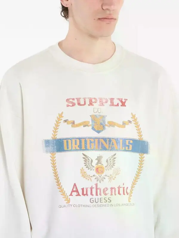 Guess Graphic Print Long Sleeve Sweater - White
