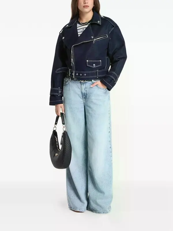Guess Belted Contrast-stitch Biker Jacket