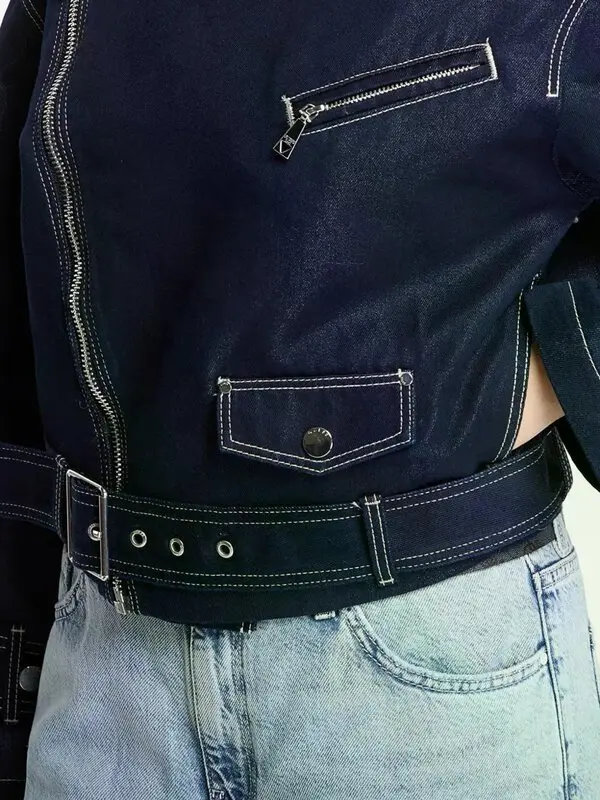 Guess Belted Contrast-stitch Biker Jacket