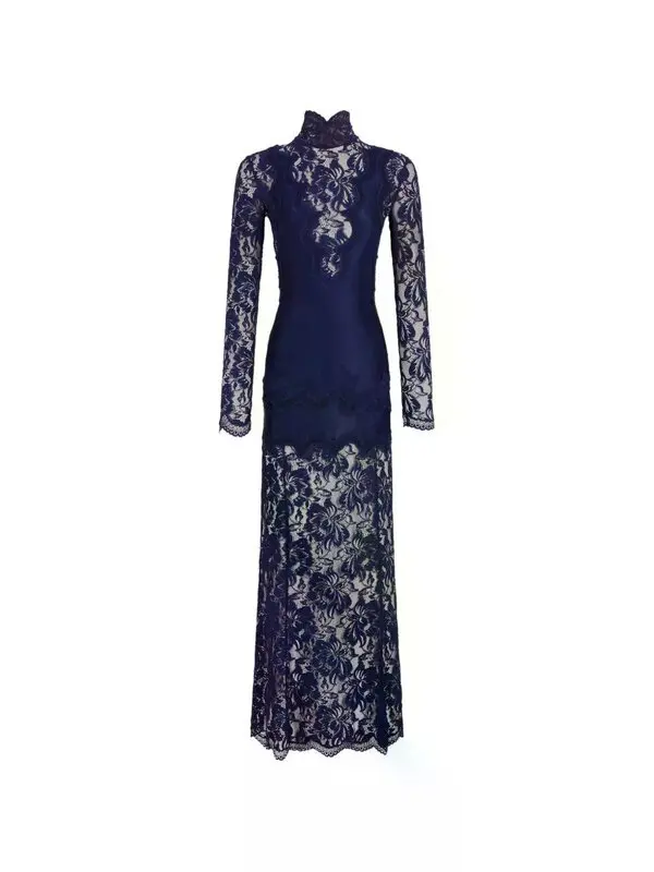 Rabanne Lace-panelled High-neck Maxi Dress - Blue