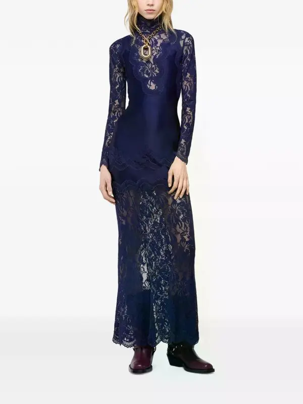 Rabanne Lace-panelled High-neck Maxi Dress - Blue