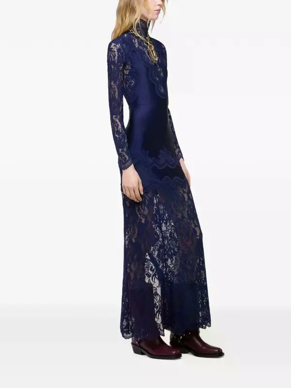 Rabanne Lace-panelled High-neck Maxi Dress - Blue