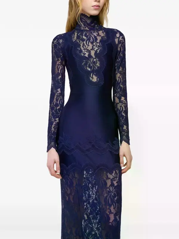 Rabanne Lace-panelled High-neck Maxi Dress - Blue