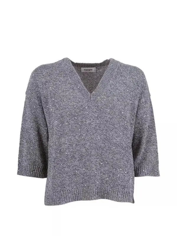 KANGRA Sequin-embellished V-neck Sweater - Grey
