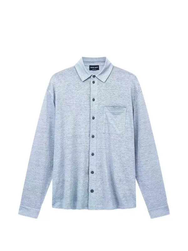 Giorgio Armani Shirt Regular Fit In Pure Linen Single Jersey - Blue
