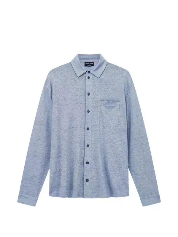 Giorgio Armani Shirt Regular Fit In Pure Linen Single Jersey - Blue