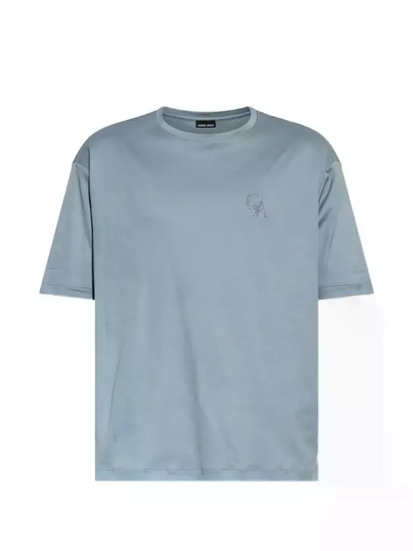 Giorgio Armani Logo-embroidered Cotton T-shirt - Blue