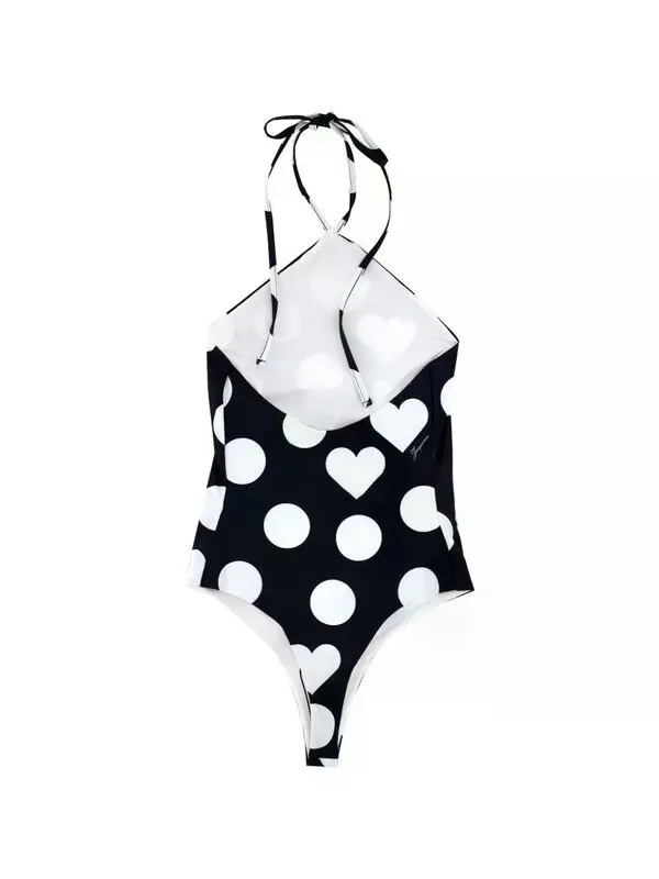 Jacquemus Heart Print Polka Dot Halterneck Swimsuit - Blue