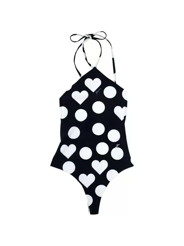 Jacquemus Heart Print Polka Dot Halterneck Swimsuit