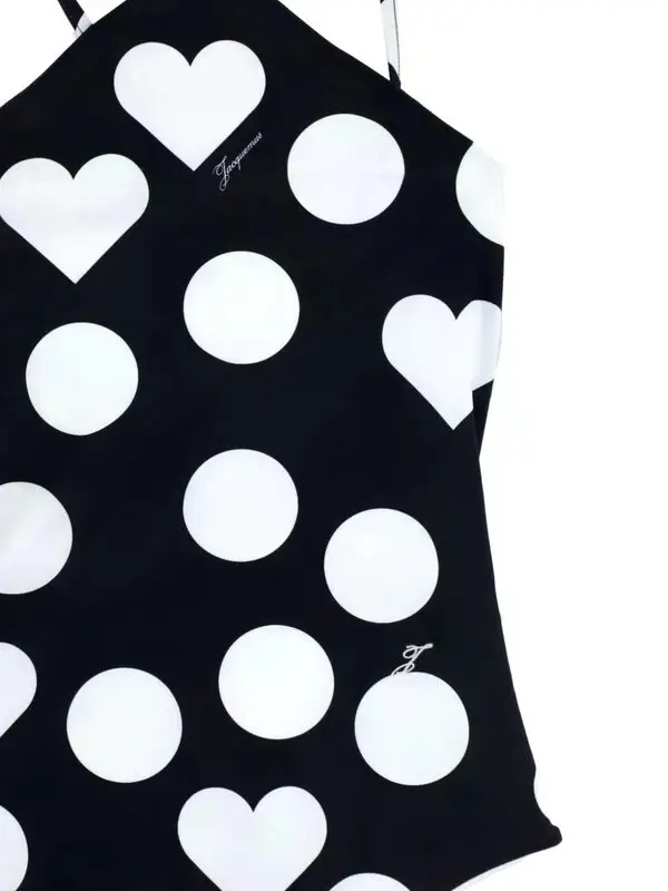 Jacquemus Heart Print Polka Dot Halterneck Swimsuit