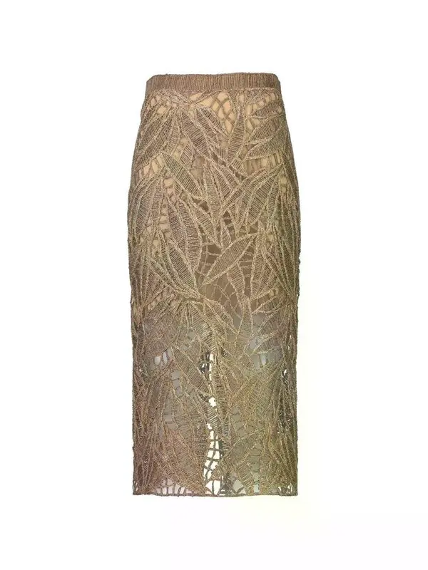 Brunello Cucinelli Opera Embroidered Pencil Midi Skirt - Neutrals