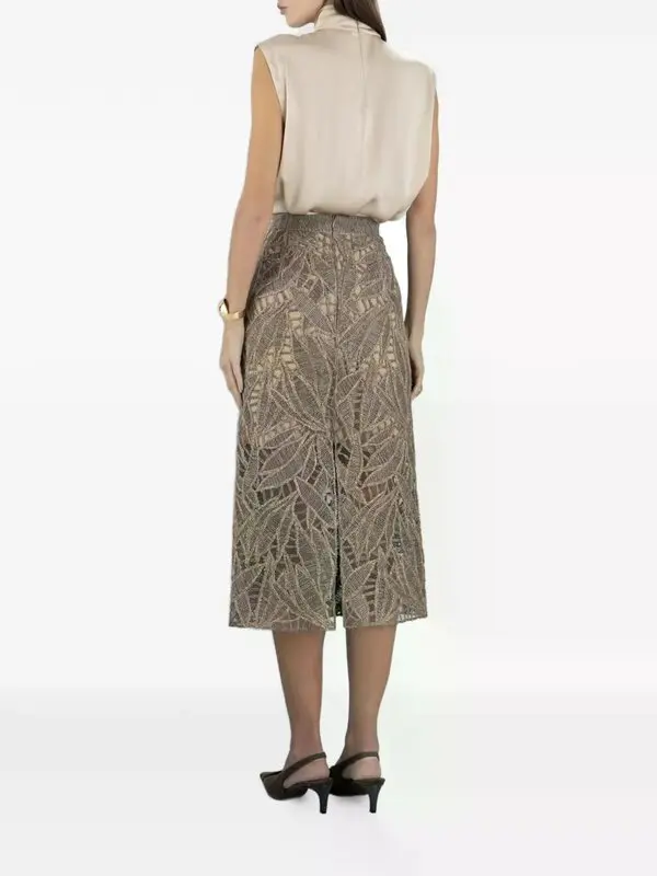 Brunello Cucinelli Opera Embroidered Pencil Midi Skirt