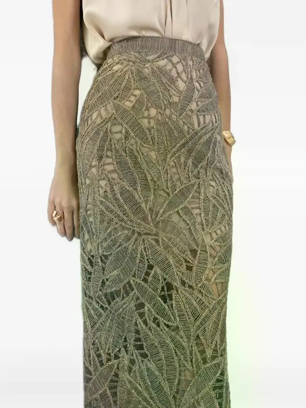 Brunello Cucinelli Embroidered Leaf Skirt - Neutrals