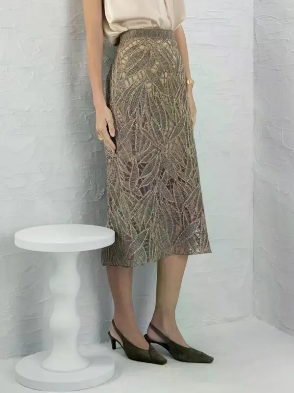 Brunello Cucinelli Embroidered Leaf Skirt - Neutrals