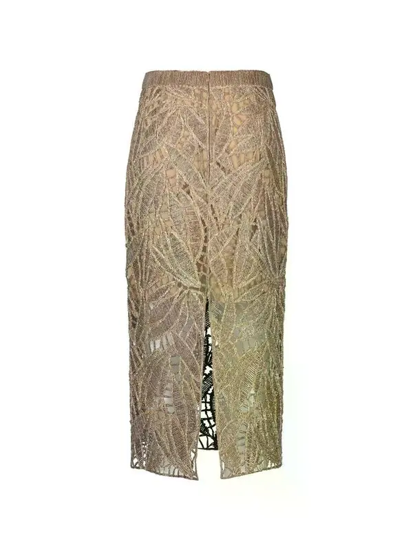 Brunello Cucinelli Embroidered Leaf Skirt - Neutrals