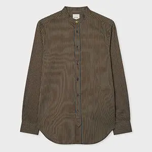 Paul Smith Navy And Brown Stripe Grandad-collar Shirt