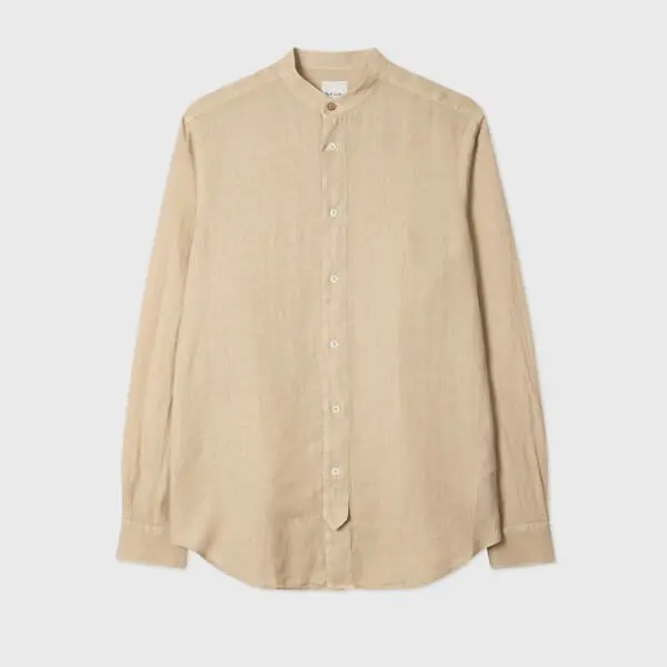 Paul Smith Tan Linen Grandad-collar Shirt