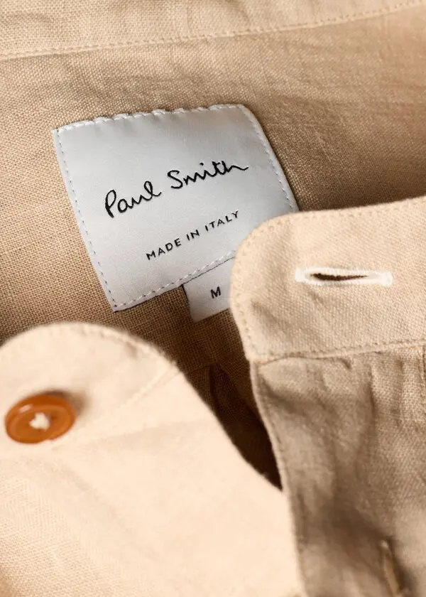 Paul Smith Tan Linen Grandad-collar Shirt