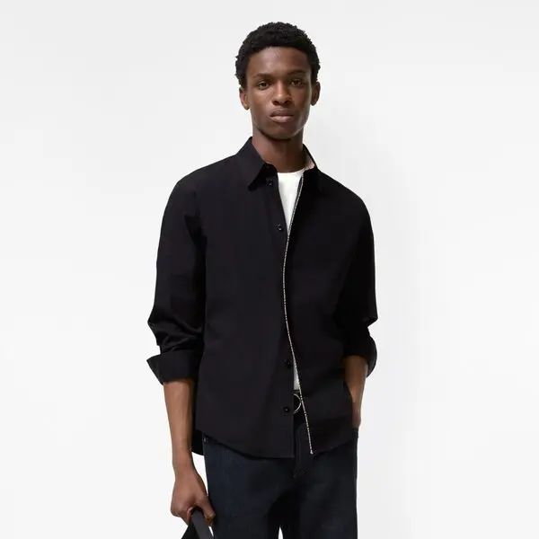 Burberry Classic Fit Check Piping Cotton Poplin Shirt - Black