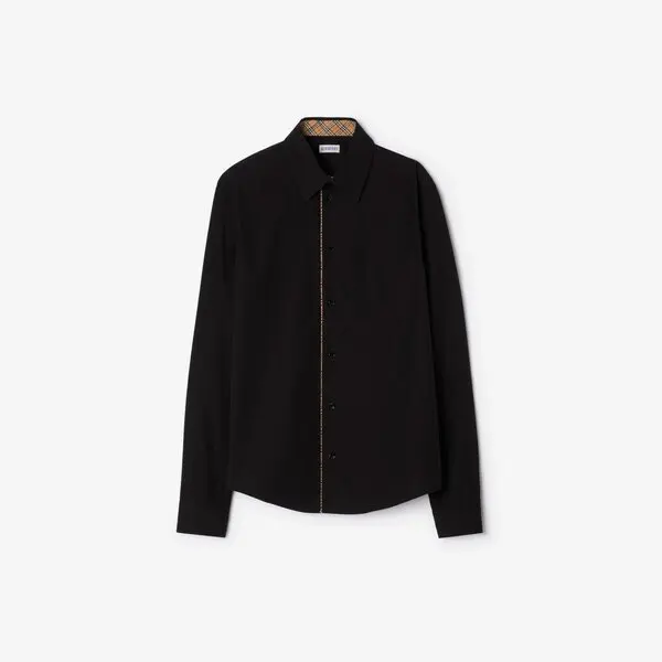 Burberry Classic Fit Check Piping Cotton Poplin Shirt - Black