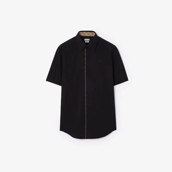 Burberry Classic Fit Check Piping Cotton Poplin Shirt - Black
