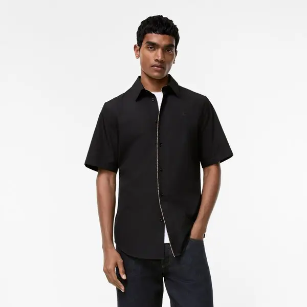Burberry Classic Fit Check Piping Cotton Poplin Shirt - Black