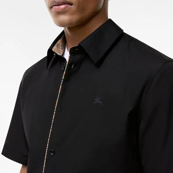 Burberry Classic Fit Check Piping Cotton Poplin Shirt - Black