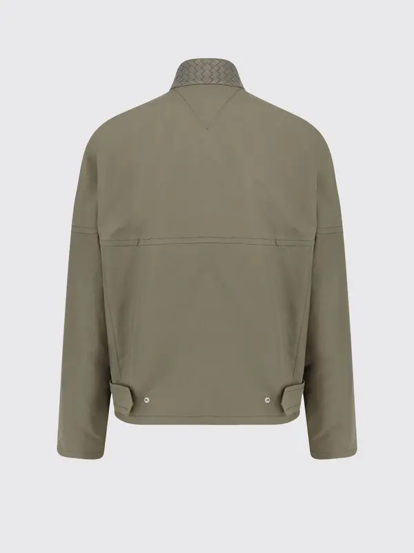 Bottega Veneta Cotton Jacket With Woven Leather Collar - Grey