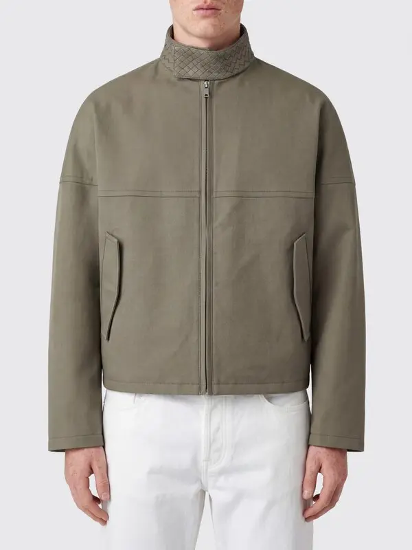 Bottega Veneta Cotton Jacket With Woven Leather Collar