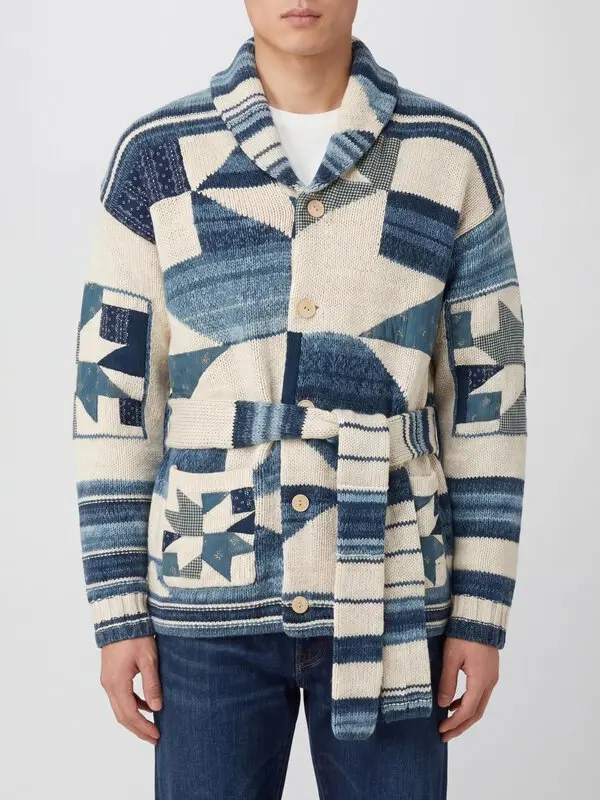 Polo Ralph Lauren Shawl Collar Cardigan In Cotton And Linen With Belt - Blue