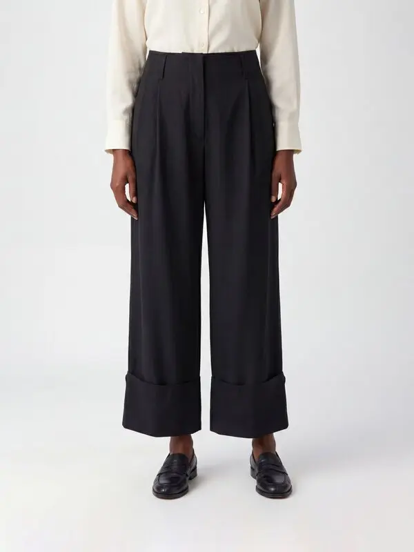 DARKPARK High-waist Wide-leg Cropped Trousers In Viscose Blend With Cuffs