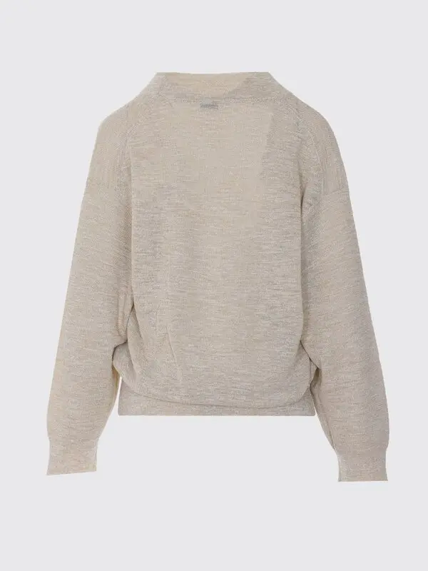 Brunello Cucinelli Linen Blend V-neck Knit - Beige