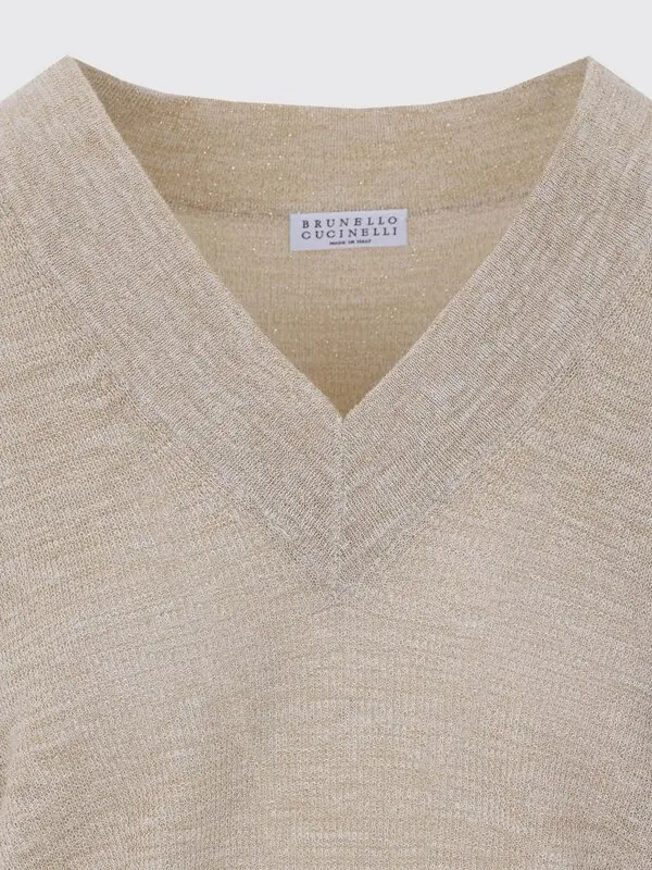 Brunello Cucinelli Linen Blend V-neck Knit - Beige