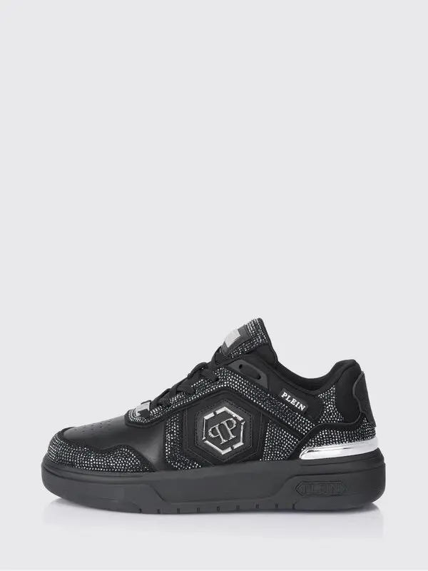 Philipp Plein Sk8r Embellished Leather Low Top Sneakers - Black