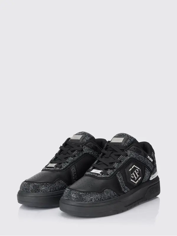 Philipp Plein Sk8r Leather Sneakers With Applied Rhinestones - Black