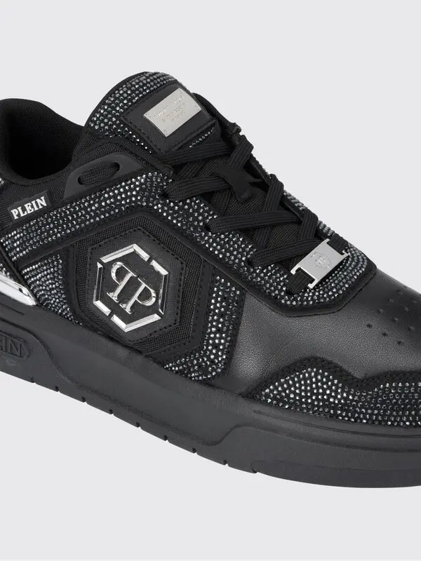 Philipp Plein Sk8r Leather Sneakers With Applied Rhinestones - Black