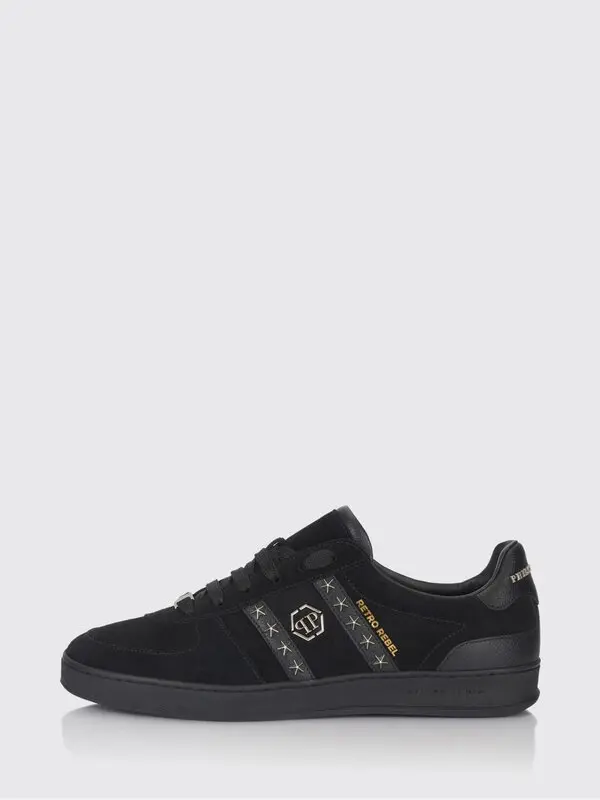 Philipp Plein Retro Rebel Suede Sneakers With Applied Stars - Black
