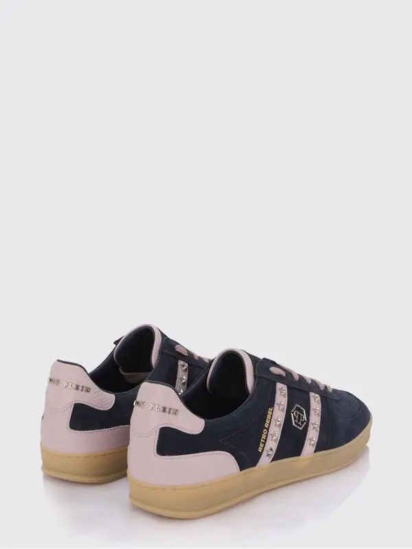 Philipp Plein Retro Rebel Suede Sneakers With Applied Stars - Blue