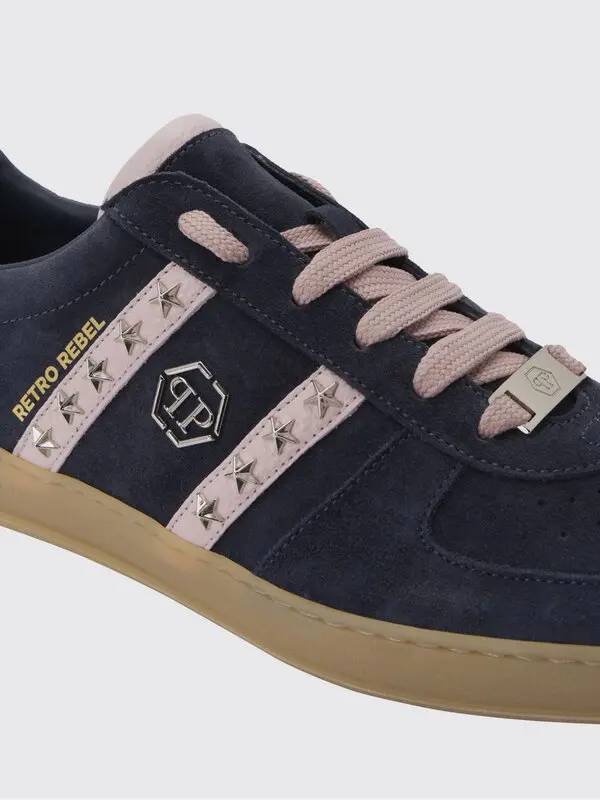 Philipp Plein Retro Rebel Suede Sneakers With Applied Stars - Blue