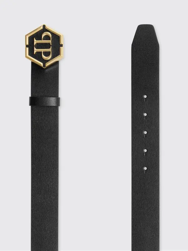 Philipp Plein Embossed Leather Belt With Monogram Buckle